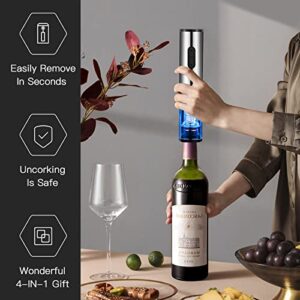 VIDYSUFYR Electric Wine Bottle Opener Set- Silver, Automatic Wine Bottle Opener with Led Light, Rechargeable Corkscrew Kit with Aerator，Foil Cutter，Stoppers