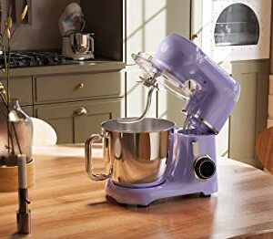 Mini Angel Electric Stand Mixer, 5.5 Quarts, Dough Hook, Flat Beater, Wire Whisk Attachments, 10+P Speeds with Splash Guard, Lavender with DIY STICKERS