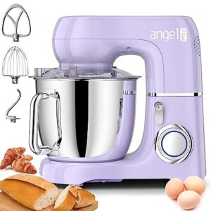 mini angel electric stand mixer, 5.5 quarts, dough hook, flat beater, wire whisk attachments, 10+p speeds with splash guard, lavender with diy stickers