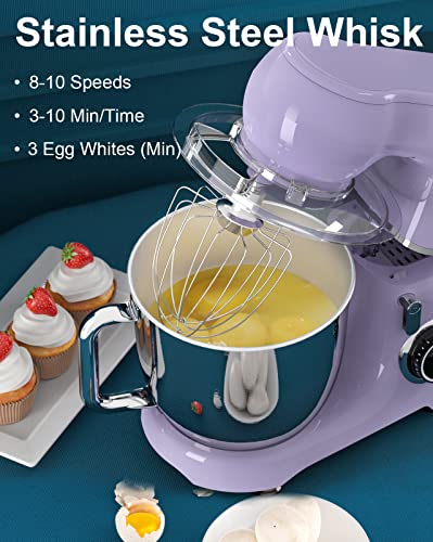 Mini Angel Electric Stand Mixer, 5.5 Quarts, Dough Hook, Flat Beater, Wire Whisk Attachments, 10+P Speeds with Splash Guard, Lavender with DIY STICKERS