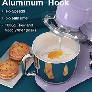 Mini Angel Electric Stand Mixer, 5.5 Quarts, Dough Hook, Flat Beater, Wire Whisk Attachments, 10+P Speeds with Splash Guard, Lavender with DIY STICKERS