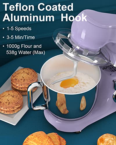 Mini Angel Electric Stand Mixer, 5.5 Quarts, Dough Hook, Flat Beater, Wire Whisk Attachments, 10+P Speeds with Splash Guard, Lavender with DIY STICKERS