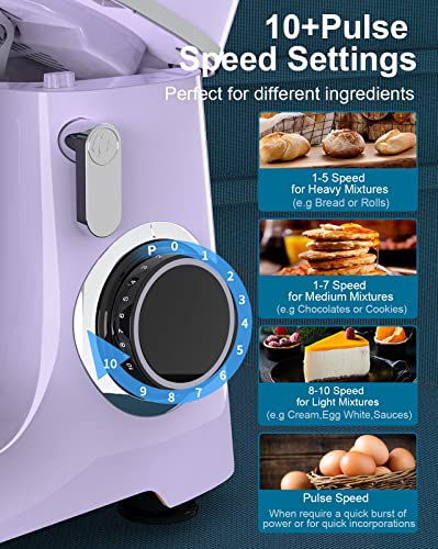 Mini Angel Electric Stand Mixer, 5.5 Quarts, Dough Hook, Flat Beater, Wire Whisk Attachments, 10+P Speeds with Splash Guard, Lavender with DIY STICKERS