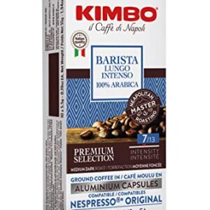 Kimbo 10 Count Espresso Lungo Capsules in Aluminium - Smooth & Rich Italian Roast for Nespresso Machines