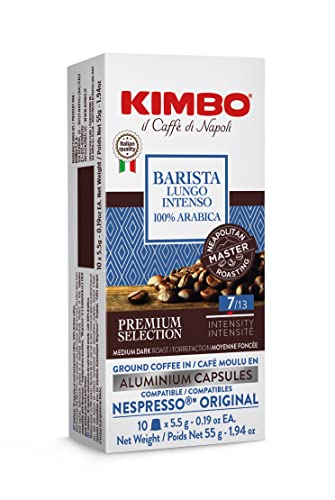 Kimbo 10 Count Espresso Lungo Capsules in Aluminium - Smooth & Rich Italian Roast for Nespresso Machines