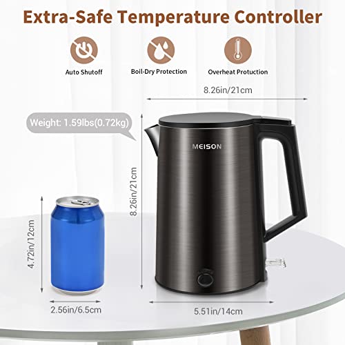 Electric Kettle Stainless Steel,1.0L Double Wall Electric Tea Kettle, Cool Touch Water Kettle & Hot Water Boiler for Boiling Water,Auto Shut-Off & Boil-Dry Protection,120V, 2 Year Warranty, Blue