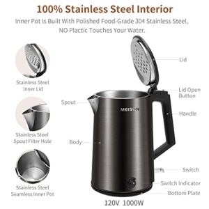 Electric Kettle Stainless Steel,1.0L Double Wall Electric Tea Kettle, Cool Touch Water Kettle & Hot Water Boiler for Boiling Water,Auto Shut-Off & Boil-Dry Protection,120V, 2 Year Warranty, Blue