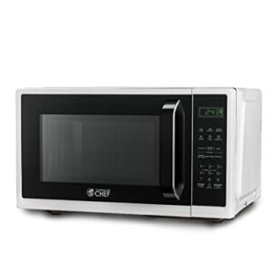 COMMERCIAL CHEF Small Microwave 0.9 Cu. Ft. Countertop Microwave with Digital Display, White Microwave & 10 Power Levels, Outstanding Portable Microwave with Convenient Pull Handle Door