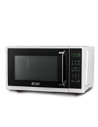 COMMERCIAL CHEF Small Microwave 0.9 Cu. Ft. Countertop Microwave with Digital Display, White Microwave & 10 Power Levels, Outstanding Portable Microwave with Convenient Pull Handle Door