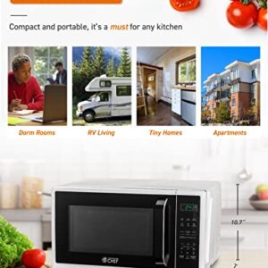 COMMERCIAL CHEF Small Microwave 0.9 Cu. Ft. Countertop Microwave with Digital Display, White Microwave & 10 Power Levels, Outstanding Portable Microwave with Convenient Pull Handle Door