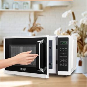 COMMERCIAL CHEF Small Microwave 0.9 Cu. Ft. Countertop Microwave with Digital Display, White Microwave & 10 Power Levels, Outstanding Portable Microwave with Convenient Pull Handle Door