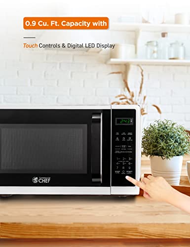 COMMERCIAL CHEF Small Microwave 0.9 Cu. Ft. Countertop Microwave with Digital Display, White Microwave & 10 Power Levels, Outstanding Portable Microwave with Convenient Pull Handle Door