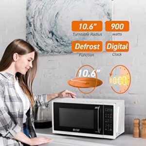 COMMERCIAL CHEF Small Microwave 0.9 Cu. Ft. Countertop Microwave with Digital Display, White Microwave & 10 Power Levels, Outstanding Portable Microwave with Convenient Pull Handle Door