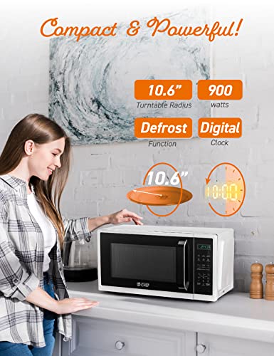 COMMERCIAL CHEF Small Microwave 0.9 Cu. Ft. Countertop Microwave with Digital Display, White Microwave & 10 Power Levels, Outstanding Portable Microwave with Convenient Pull Handle Door