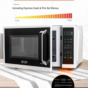 COMMERCIAL CHEF Small Microwave 0.9 Cu. Ft. Countertop Microwave with Digital Display, White Microwave & 10 Power Levels, Outstanding Portable Microwave with Convenient Pull Handle Door