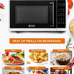 COMMERCIAL CHEF Small Microwave 0.9 Cu. Ft. Countertop Microwave with Digital Display, White Microwave & 10 Power Levels, Outstanding Portable Microwave with Convenient Pull Handle Door