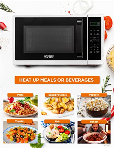 COMMERCIAL CHEF Small Microwave 0.9 Cu. Ft. Countertop Microwave with Digital Display, White Microwave & 10 Power Levels, Outstanding Portable Microwave with Convenient Pull Handle Door