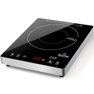 duxtop portable induction cooktop, high end full glass induction burner with sensor touch, 1800w countertop burner with stainless steel housing, e200a, black