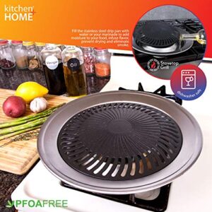 Kitchen + Home Stove Top Smokeless Grill Indoor BBQ, Stainless Steel with Double Coated Non Stick Surface