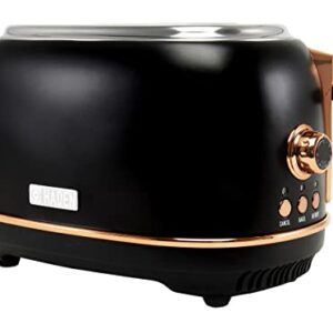 Haden Heritage Toaster, Wide Slot with Removable Crumb Tray and Settings (Black/Copper, 2 Slice)