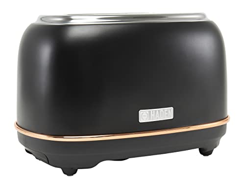 Haden Heritage Toaster, Wide Slot with Removable Crumb Tray and Settings (Black/Copper, 2 Slice)