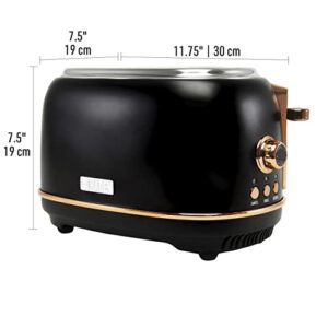 Haden Heritage Toaster, Wide Slot with Removable Crumb Tray and Settings (Black/Copper, 2 Slice)