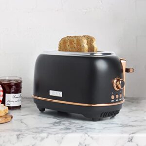 Haden Heritage Toaster, Wide Slot with Removable Crumb Tray and Settings (Black/Copper, 2 Slice)