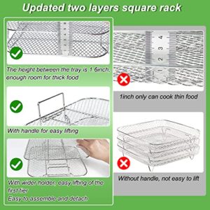 BYKITCHEN Square Air Fryer Rack for Cosori, Instant Vortex, Nuwave Air Fryer, 2pcs 8 inch Stackable Multi-Layer Stainless Steel Dehydrator Rack, Ninja Foodi Grill Square Air Fryer Accessories