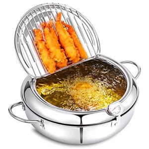 cuomaop deep fryer pot,304 stainless steel with temperature control and lid japanese style tempura fryer pan uncoated fryer diameter: 11 inch