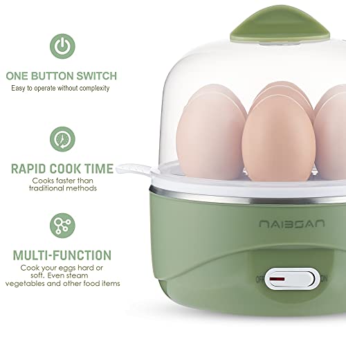 Naibson Rapid Electric Egg Cooker and Poacher with Auto Shut Off for Omelet, Soft, Medium and Hard Boiled Eggs - 7 Egg Capacity Tray, Single Stack, Green