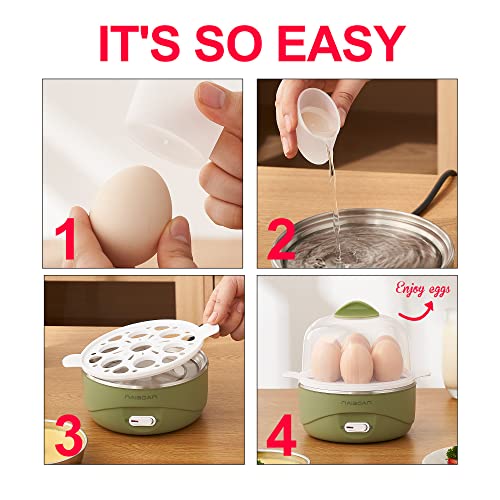 Naibson Rapid Electric Egg Cooker and Poacher with Auto Shut Off for Omelet, Soft, Medium and Hard Boiled Eggs - 7 Egg Capacity Tray, Single Stack, Green