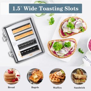 Toaster 4 Slice,1.5"Extra Wide Slot Stainless Toaster with Bagel Defrost Cancel Function, Dual Screen, Removal Crumb Tray (Stainless steel)