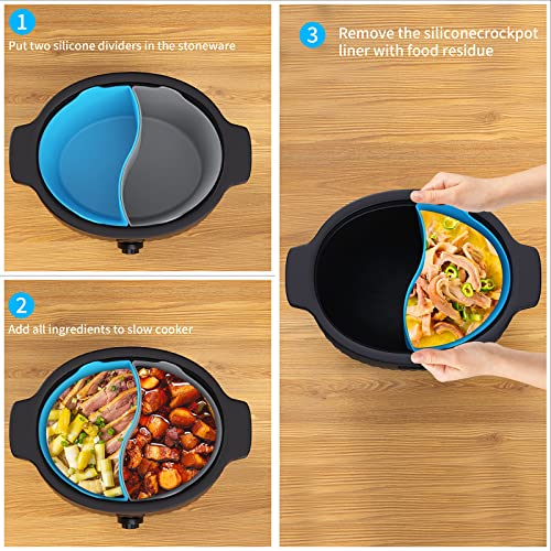 Slow Cooker Liners fit for Crock-Pot & Hamilton Beach 6-8 Quart Oval Slow Cooker, Silicone Slow Cooker Divider Liners, Reusable & Leakproof, Dishwasher Safe, Easy Cleanup