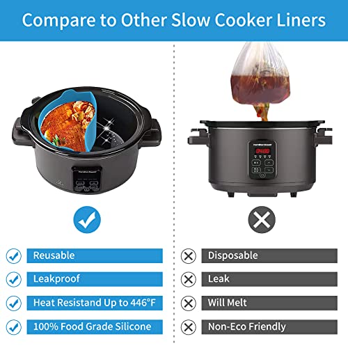 Slow Cooker Liners fit for Crock-Pot & Hamilton Beach 6-8 Quart Oval Slow Cooker, Silicone Slow Cooker Divider Liners, Reusable & Leakproof, Dishwasher Safe, Easy Cleanup