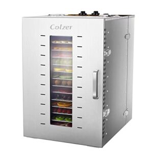 colzer 16 tray food dehydrator stainless steel commercial dehydrators dryer for fruit, meat, beef, jerky, herbs with adjustable timer and temperature control businesses using