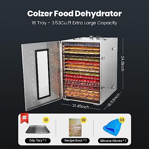 COLZER 16 Tray Food Dehydrator Stainless Steel Commercial Dehydrators Dryer for Fruit, Meat, Beef, Jerky, Herbs with Adjustable Timer and Temperature Control Businesses Using