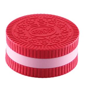 herb and spice grinder, cute biscuit cookie shaped design 2.2 inch pocket grinder, portable durable lightweight grinder, plastic grinder with sharp teeth red