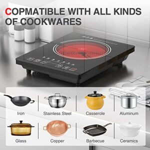 Electric Cooktop, Portable Electric Cooktop 1800W Single Burner Stove with LED Touch Screen, 8 Power & 8 Temperature Levels, Timer, Microcrystalline Panel,120V Energy Saving Hot Plate for Home Camping