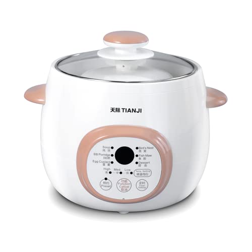 Tianji Electric Stew Pot, Ceramic Soup Porridge Cooker, Slow Cookers with Lid, 1L, White