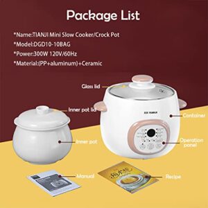 Tianji Electric Stew Pot, Ceramic Soup Porridge Cooker, Slow Cookers with Lid, 1L, White