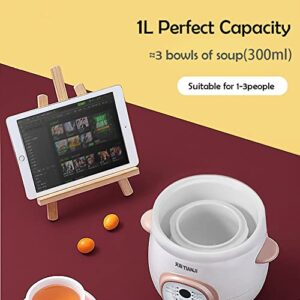 Tianji Electric Stew Pot, Ceramic Soup Porridge Cooker, Slow Cookers with Lid, 1L, White