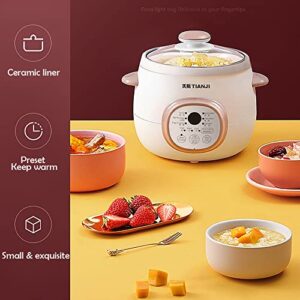 Tianji Electric Stew Pot, Ceramic Soup Porridge Cooker, Slow Cookers with Lid, 1L, White