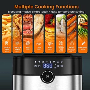 Air Fryer XL, 6 Quart Large Airfryer Oven with 8 Presets, 1750W Electric Hot Air Fryers Dual Control Oilless Cooker with LED Touch Screen and Non-Stick Basket Dishwasher Safe, Rapid Frying