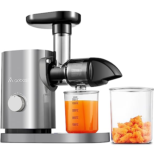 Juicer Machines, AAOBOSI Slow Masticating Juicer with Quiet Motor/Reverse Function/Easy to Clean Brush - Delicate Crushing Without Filtering - Cold Press Juicer for Fruit and Vegetable, Gray