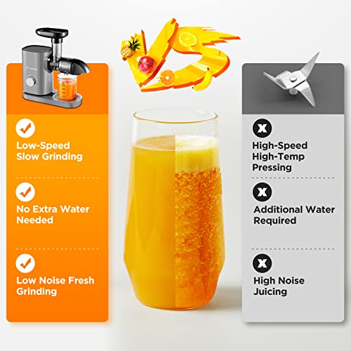 Juicer Machines, AAOBOSI Slow Masticating Juicer with Quiet Motor/Reverse Function/Easy to Clean Brush - Delicate Crushing Without Filtering - Cold Press Juicer for Fruit and Vegetable, Gray