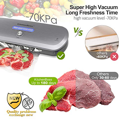 KitchenBoss Food Vacuum Sealer Machine: Vacuum Sealer Machine for Dry and Moist Foods Storage Preservation Automatic Vacuum Sealing Include 5 Pcs Food Vacuum Bags