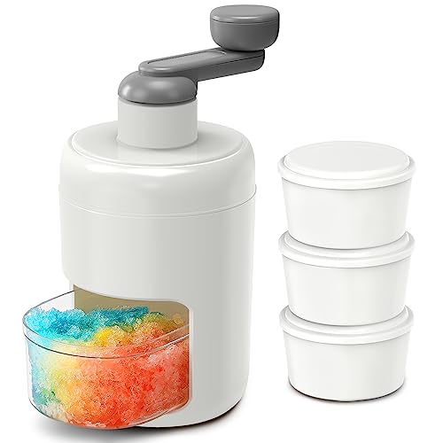 KEOUKE Manual Ice Shaver Portable Snow Cone Machine Shaved Ice Maker Ice Crusher with 3 Free Ice Boxes