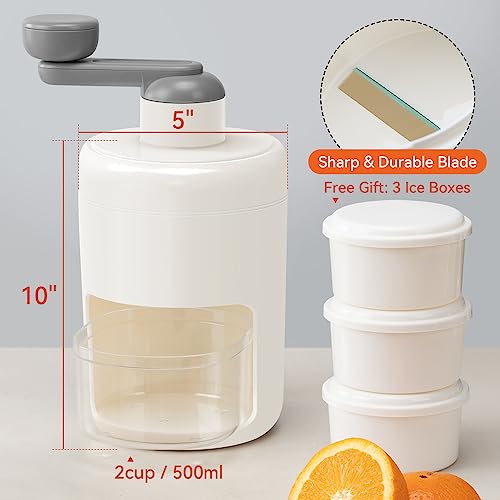 KEOUKE Manual Ice Shaver Portable Snow Cone Machine Shaved Ice Maker Ice Crusher with 3 Free Ice Boxes