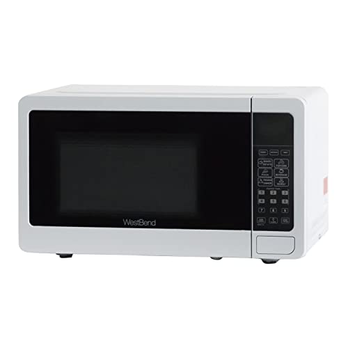 West Bend WBMW71W Microwave Oven 700-Watts Compact with 6 Pre Cooking Settings, Speed Defrost, Electronic Control Panel and Glass Turntable, White