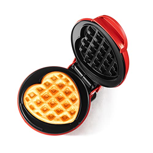 Holstein Housewares Personal Non-Stick Heart Waffle Maker, Red - 4-inch Waffles in Minutes